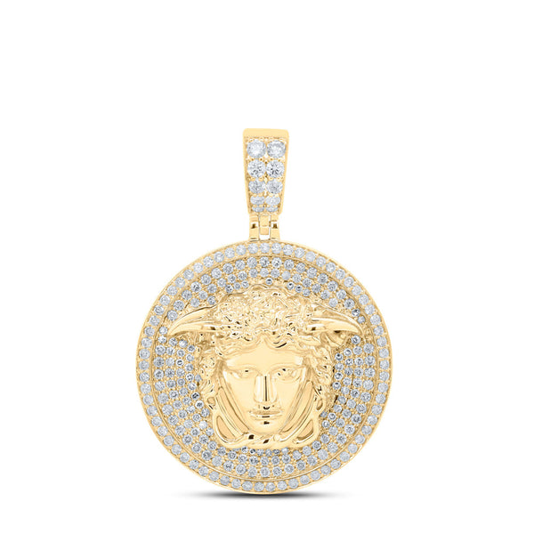10kt Yellow Gold Mens Round Diamond Medusa Circle Charm Pendant 2-5/8 ...