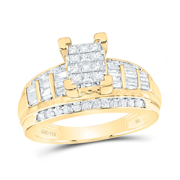10kt Yellow Gold Princess Diamond Cluster Bridal Wedding Engagement Ri ...