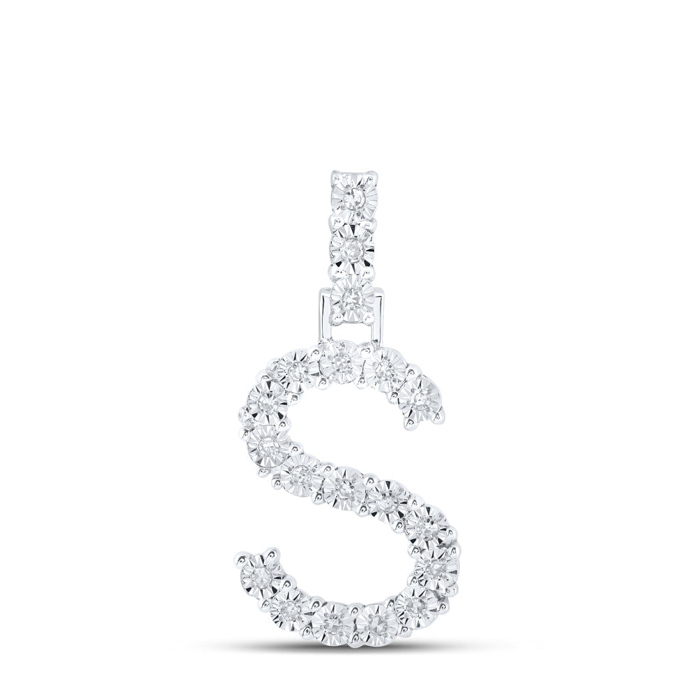 10kt White Gold Womens Round Diamond S Initial Letter Pendant 1 10 Cttw